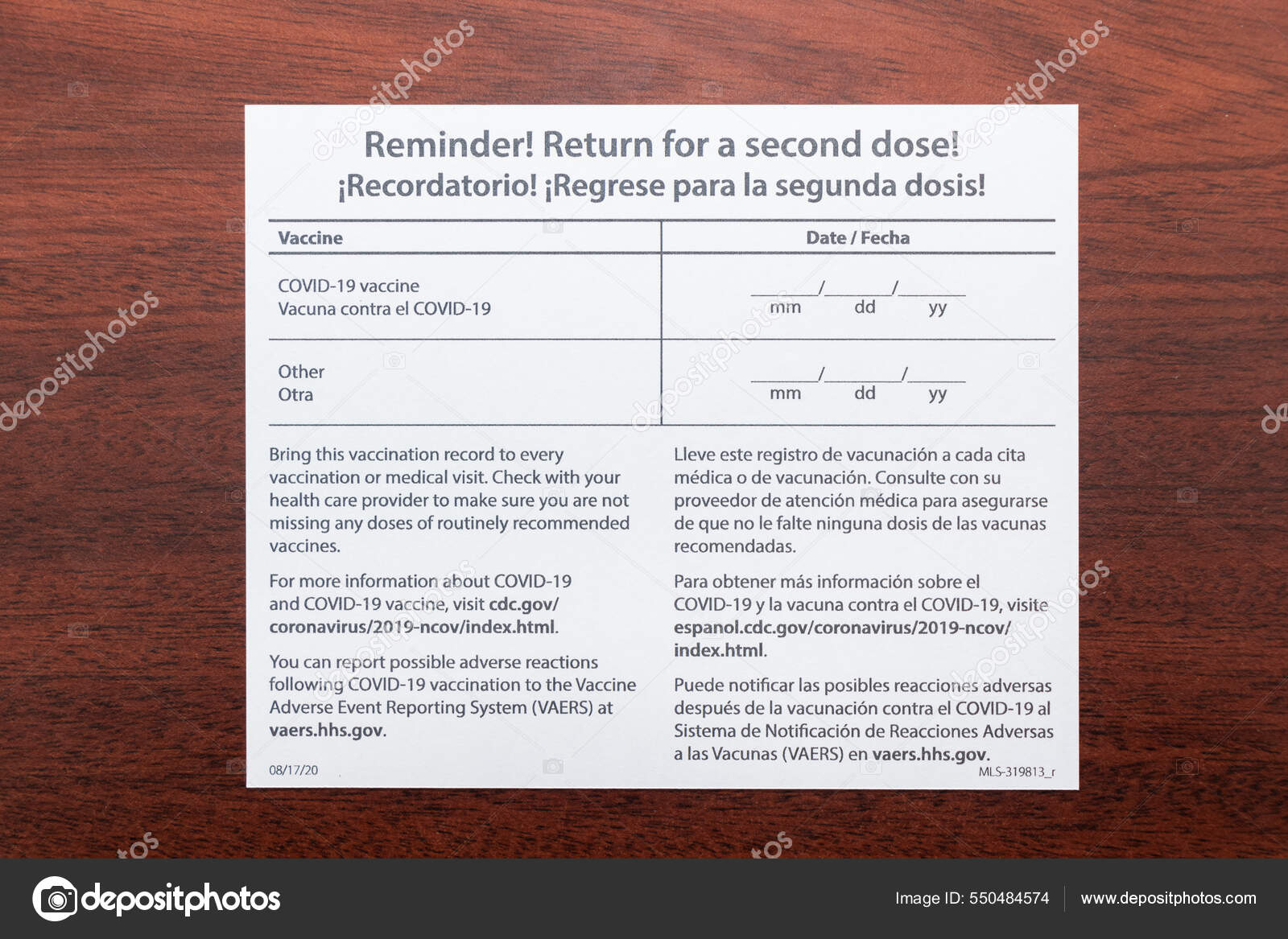 Covid Vaccination Record Card Reminder Second Dose Part Vaccination ...
