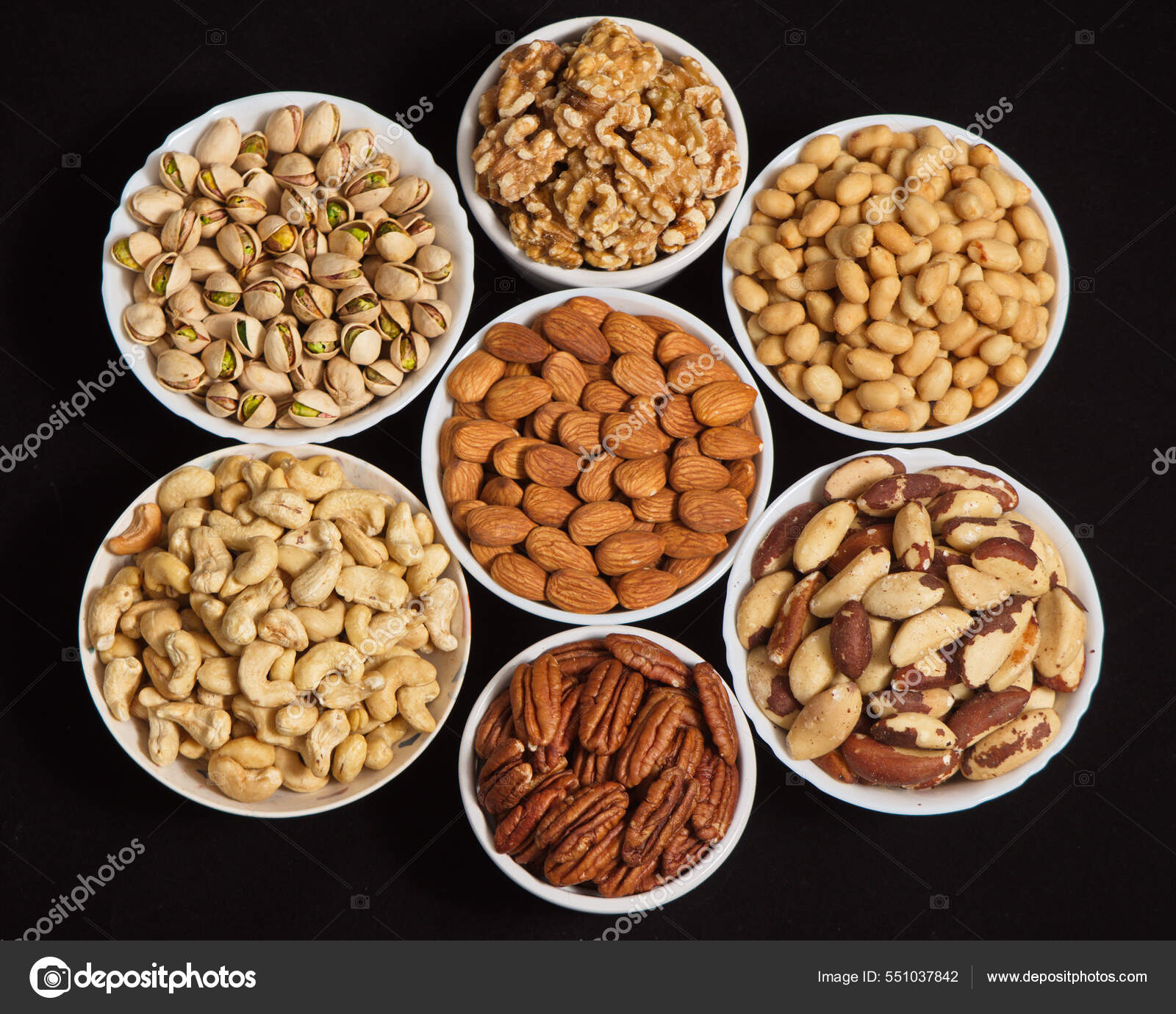 Different Types Nuts Bowls Black Background Stock Photo by ©Wirestock ...