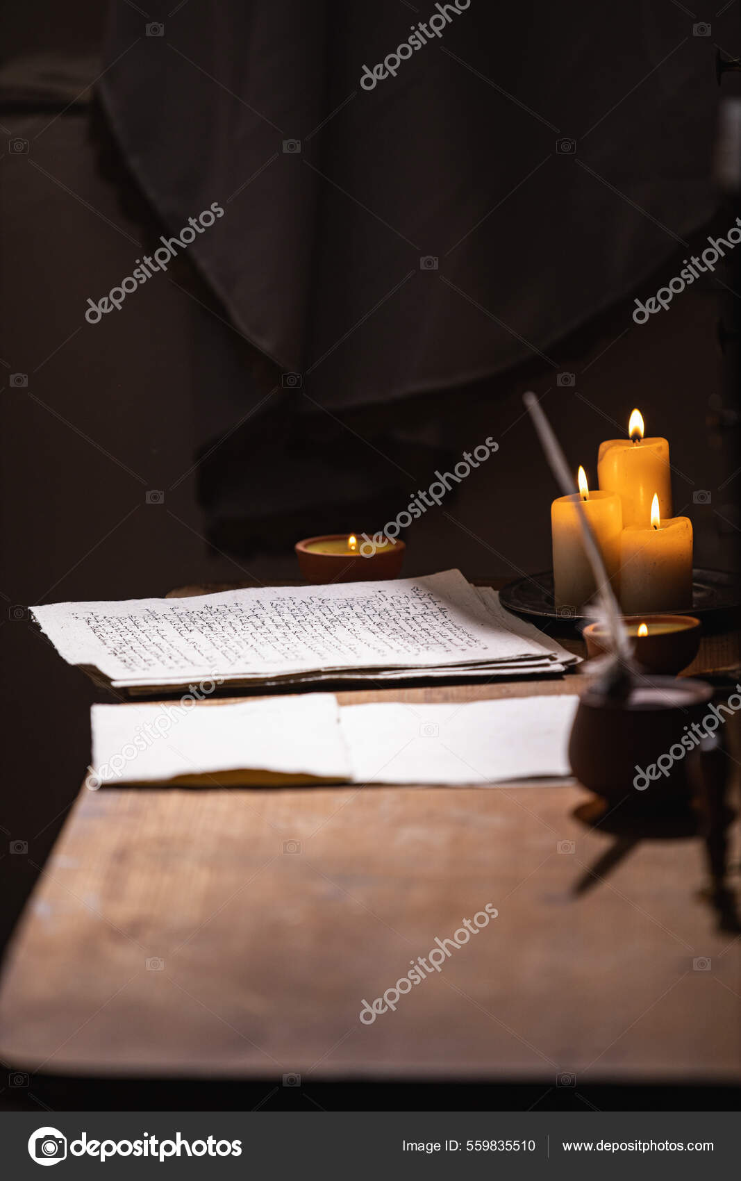 Old Book Bible Inkwell Table Stock Photo by ©Wirestock 559835510