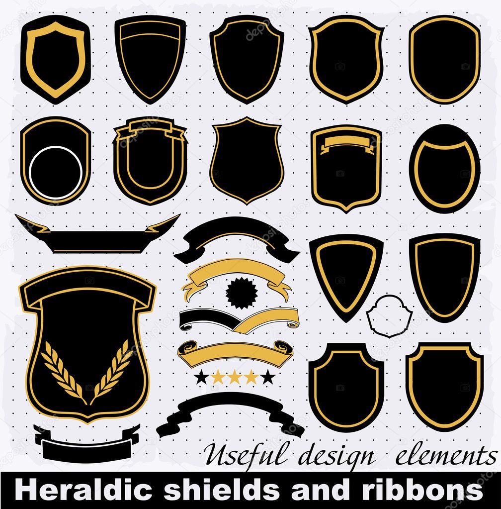 Heraldic shields and ribbons. — Stock Vector © PGMart #32058661 Heraldic shields and ribbons. — Stock Vector © PGMart #32058661