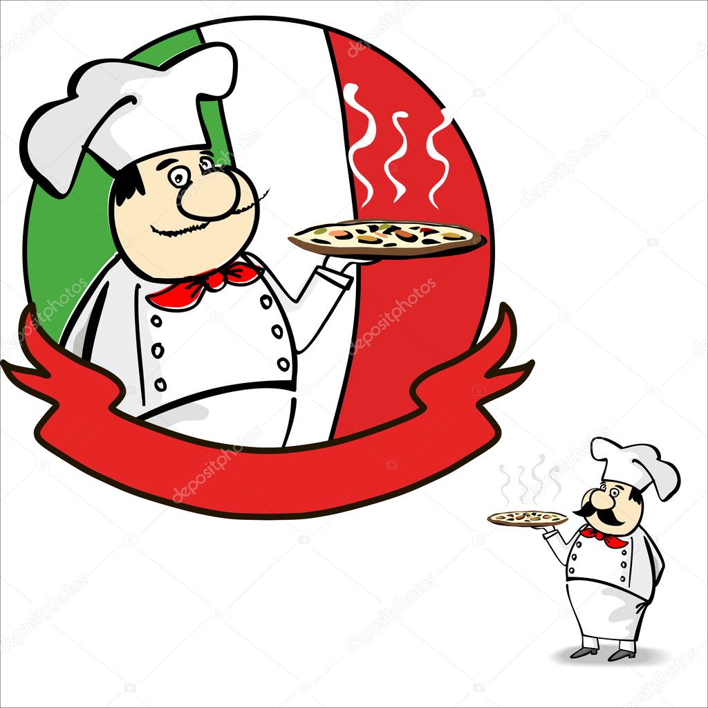 Banner de chef italiano de dibujos animados. Menú de diseño y etiqueta ...