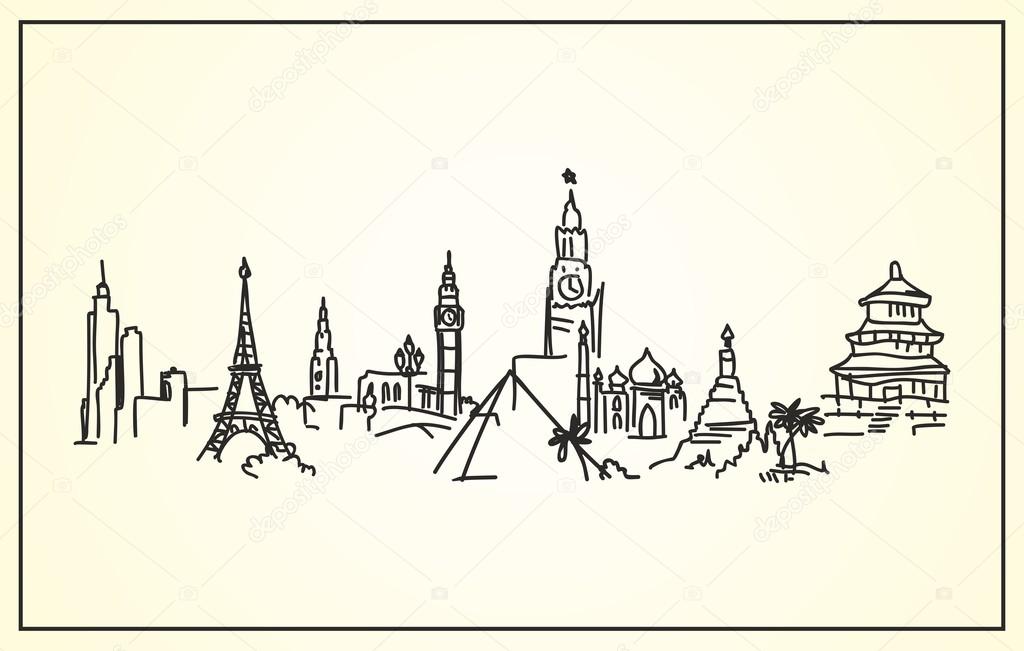 Bosquejo, Dibujo a mano panorama de los hitos del mundo 2022
