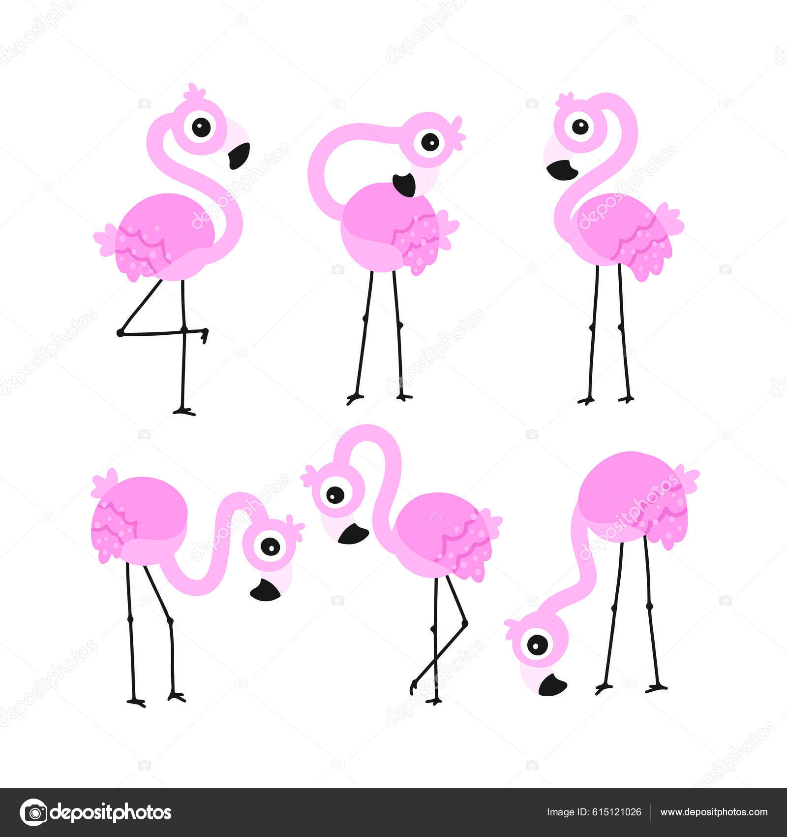 Flamingo Set Summer Tropical Vector Cute Pink Bird Characters Different ...