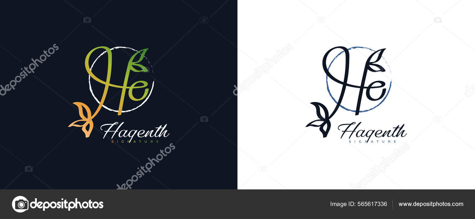 Initial Logo Design Leaf Nature Concept Green Gradient Signature Logo ...