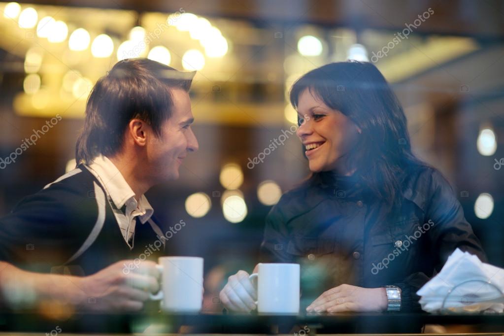 Happy young couple in cafe, having a great time together — Stock Photo ...