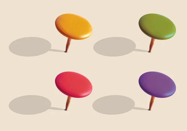 Set of push pins in different colors. Thumbtacks. Top view — Stock ...