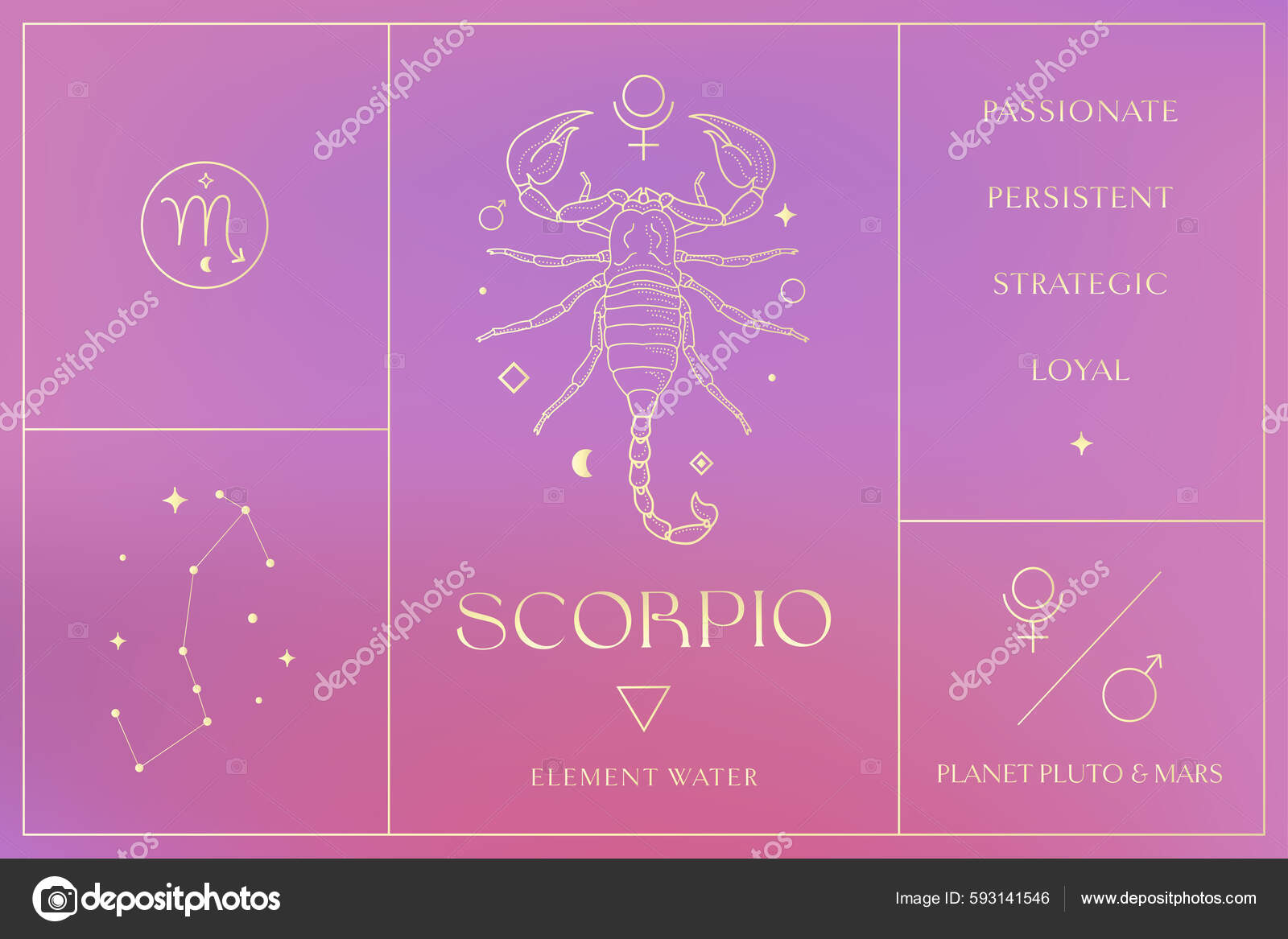 Scorpio Zodiac Sign Golden Design Esoteric Abstract Logo Mystic ...