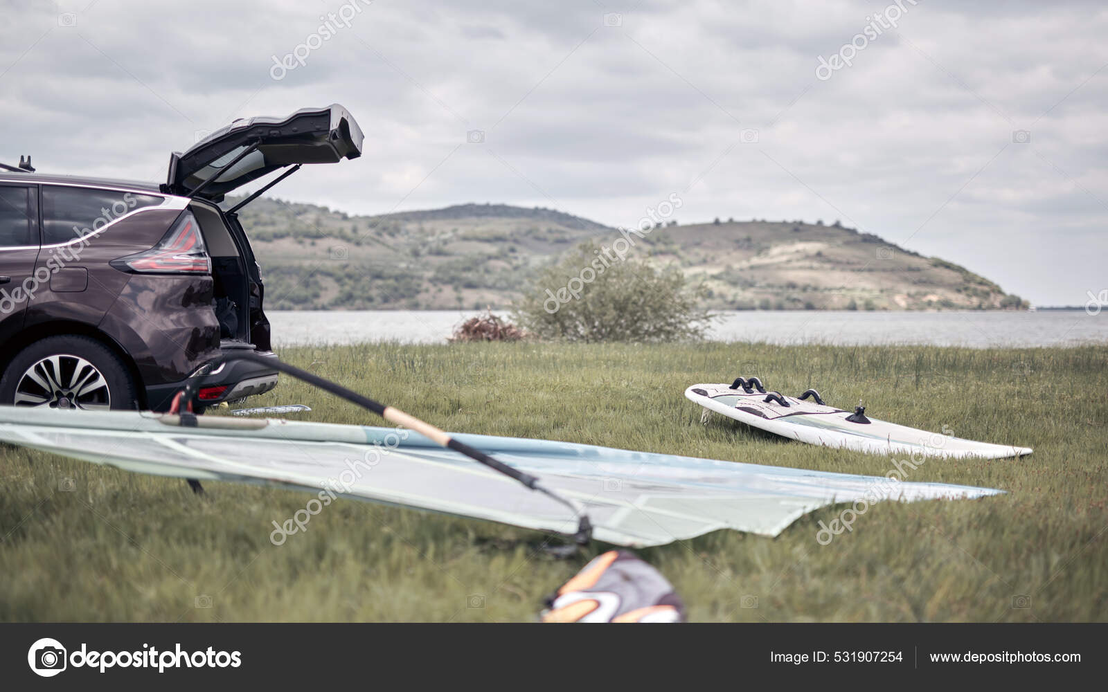 Windsurfer Camper Packing Unpacking Car Nature Stock Photo by ...