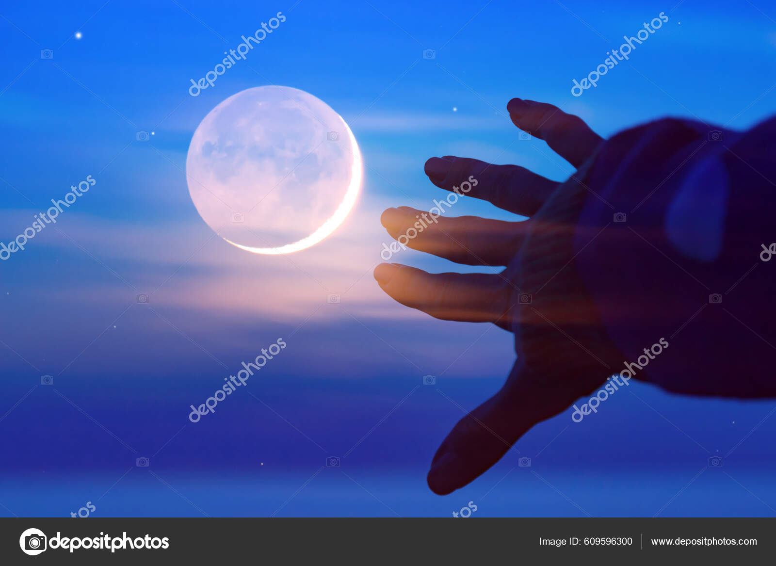 Woman's Hand Starry Moonlit Night Ocean Waters Stock Photo by ...