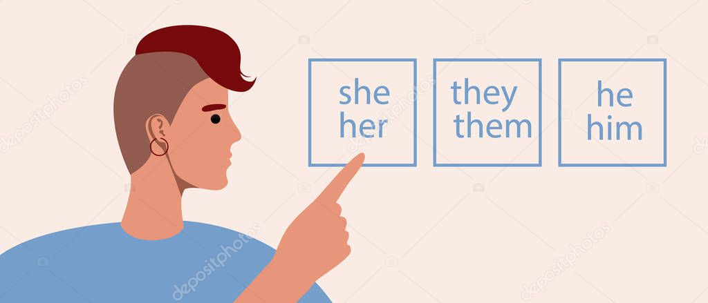 Elecci n de g nero, persona femenina, ilustraci n de stock de vector plano con pronombres de g ...