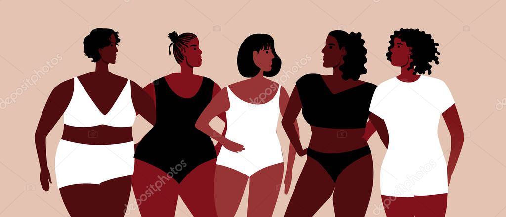 Mujeres africanas, de diferente color de piel. Ilustraci n de vector plano. Hermosas personas ...