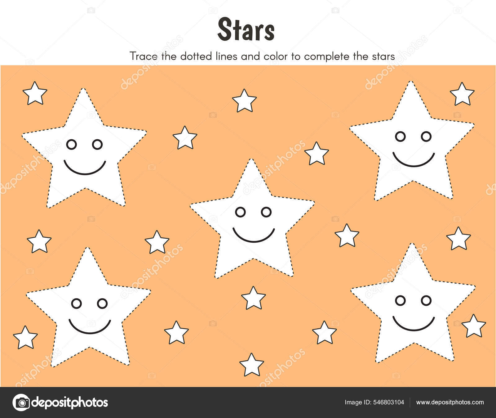 Draw Stars Trace Dotted Lines Color Stars Practice Educational ...