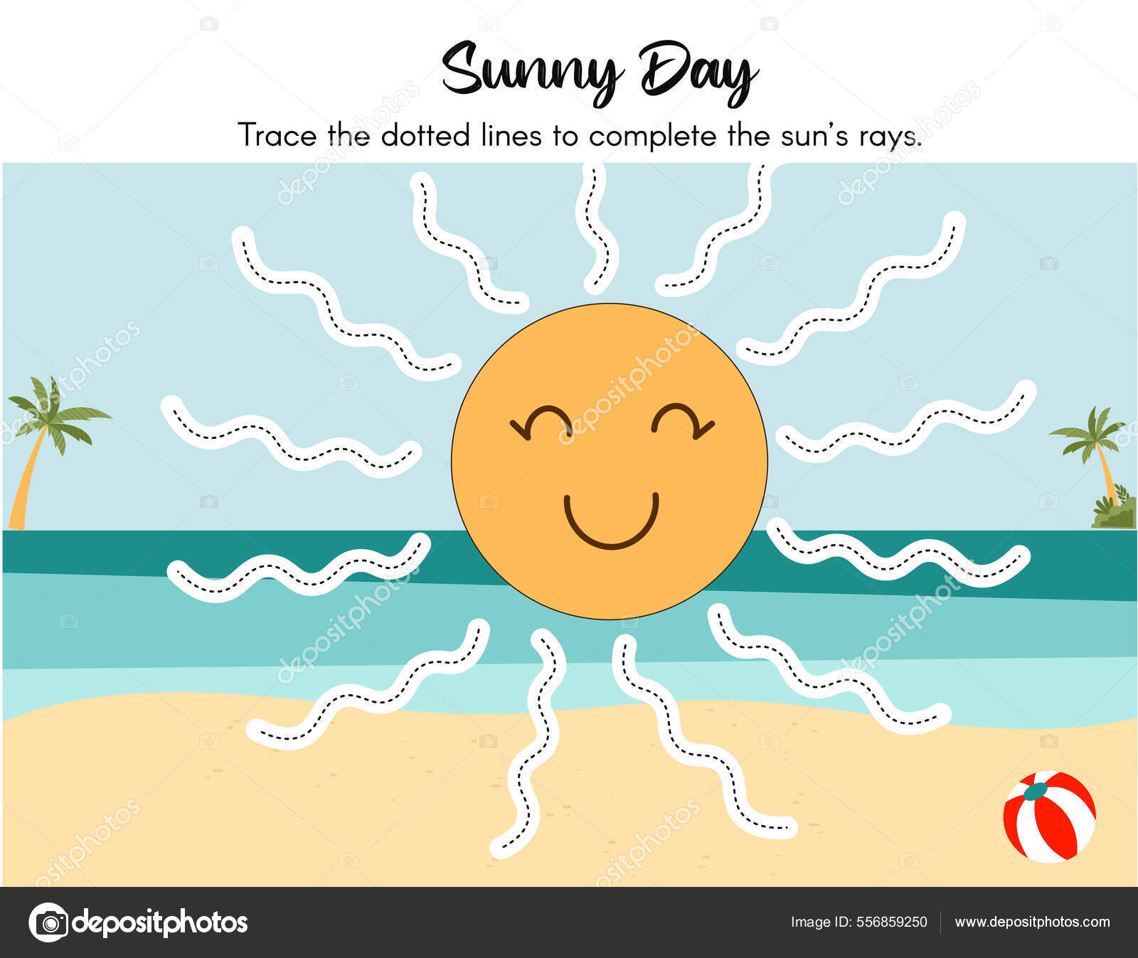 Preschool Handwriting Worksheet Trace Dotted Lines Vector Illustration ...