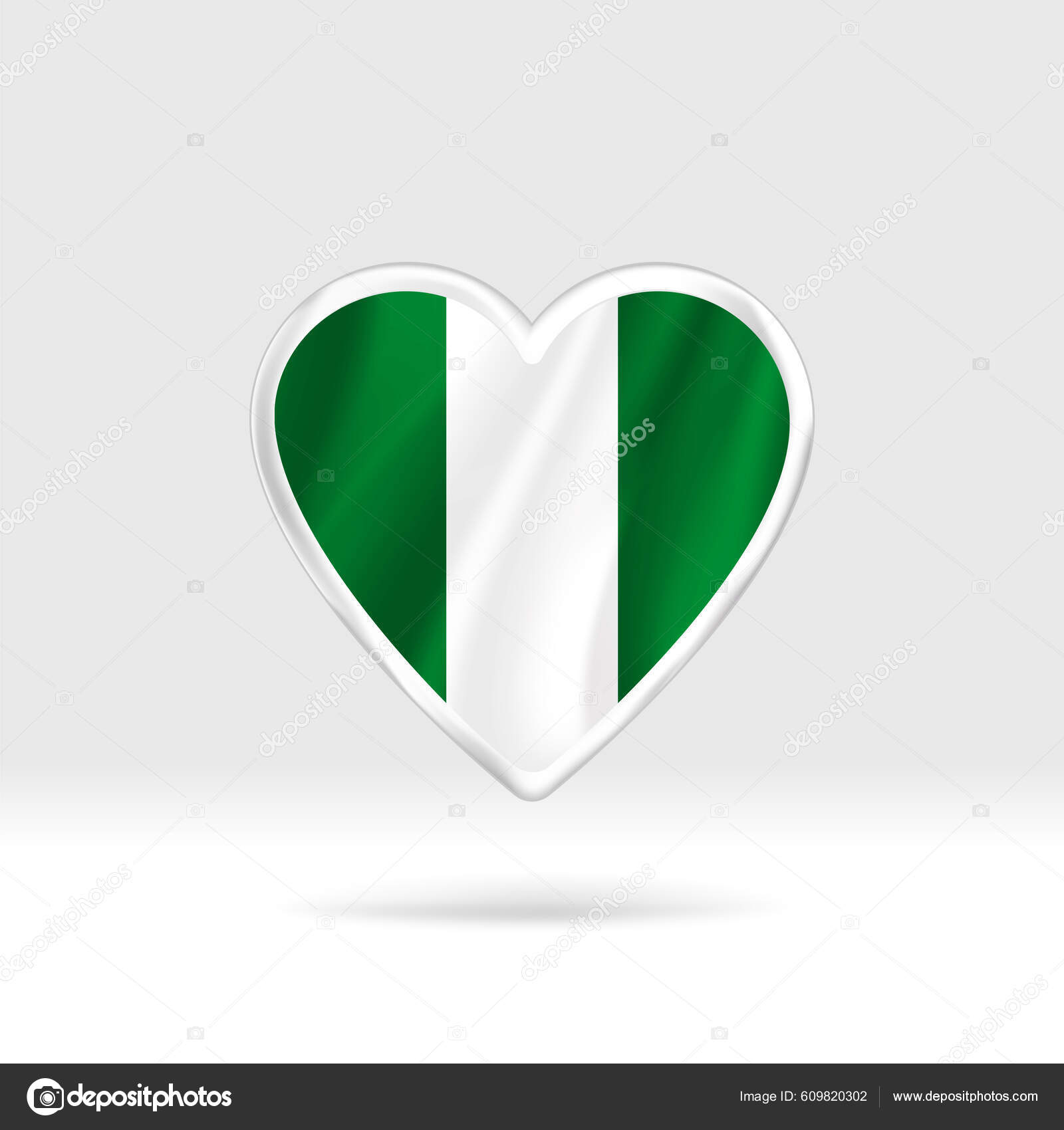 Heart Nigeria Flag Silver Button Heart Flag Template Easy Editing Stock ...