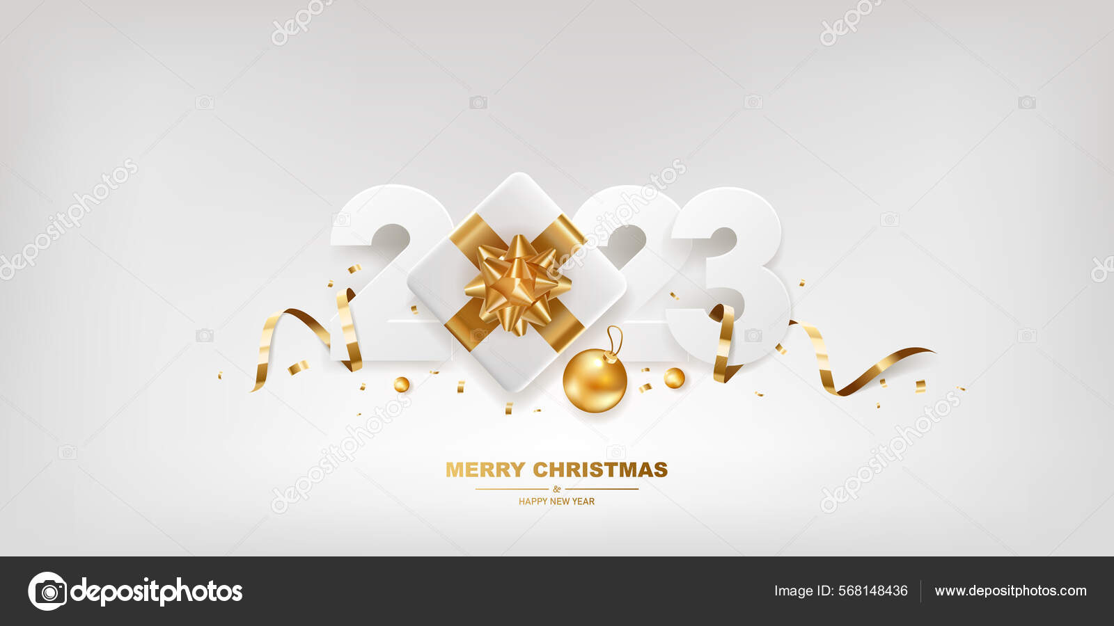 Selamat Tahun Baru 2023 Nomor Kertas Putih Dengan Pita Emas Vektor Stok oleh ©alexm83 568148436