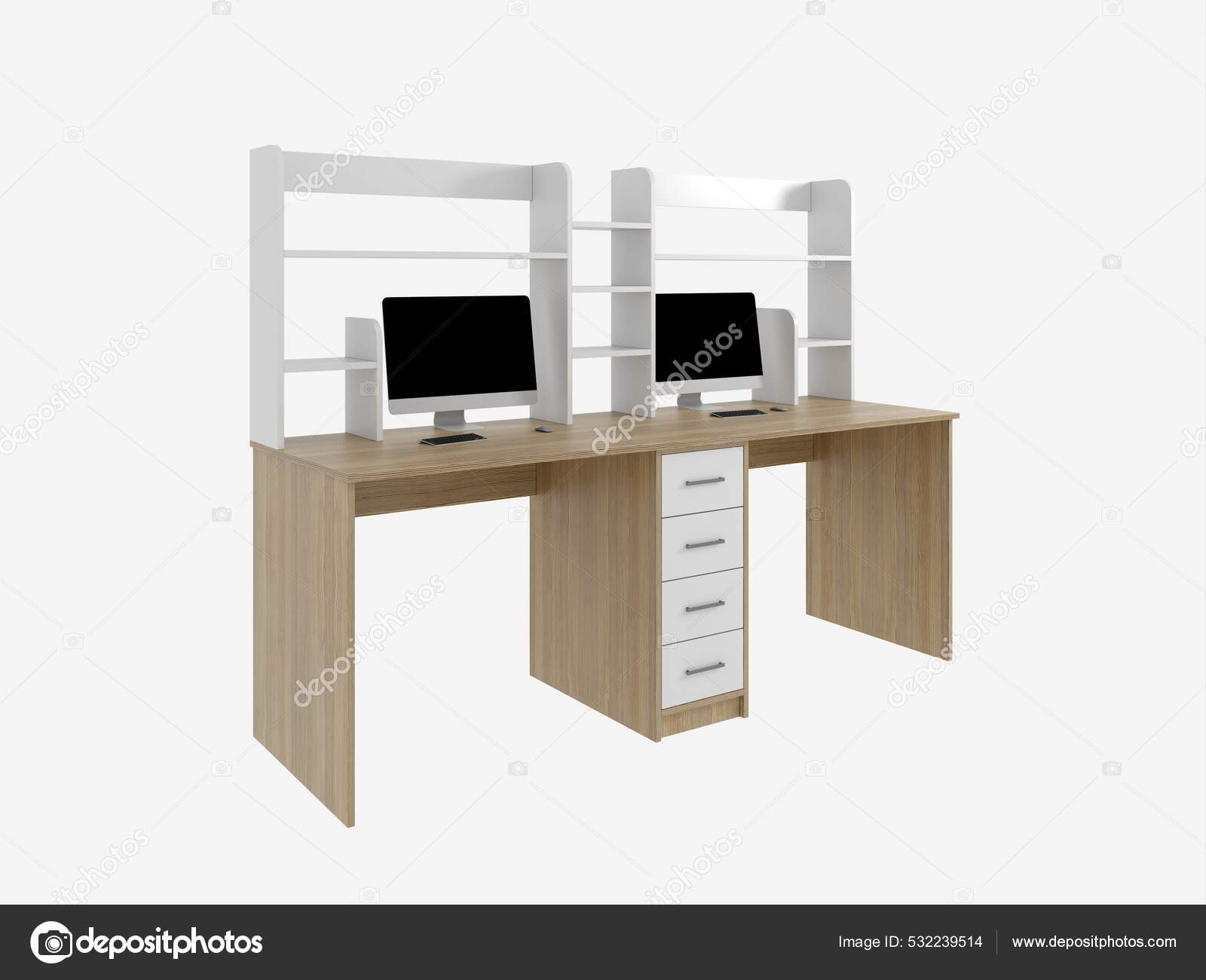 3d rendering of a desktop with a computer. — Stock Photo ...