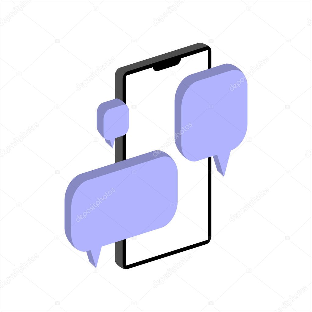 Isométrico burbujas de chat vacías en el teléfono inteligente. Concepto ...