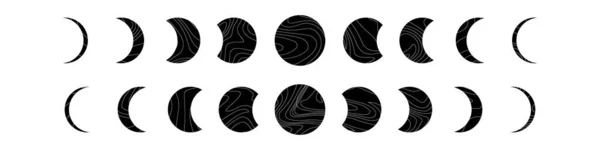 Cycle Moon Phases Flat Icon Set Black White Moon Phases Stock Vector by ...