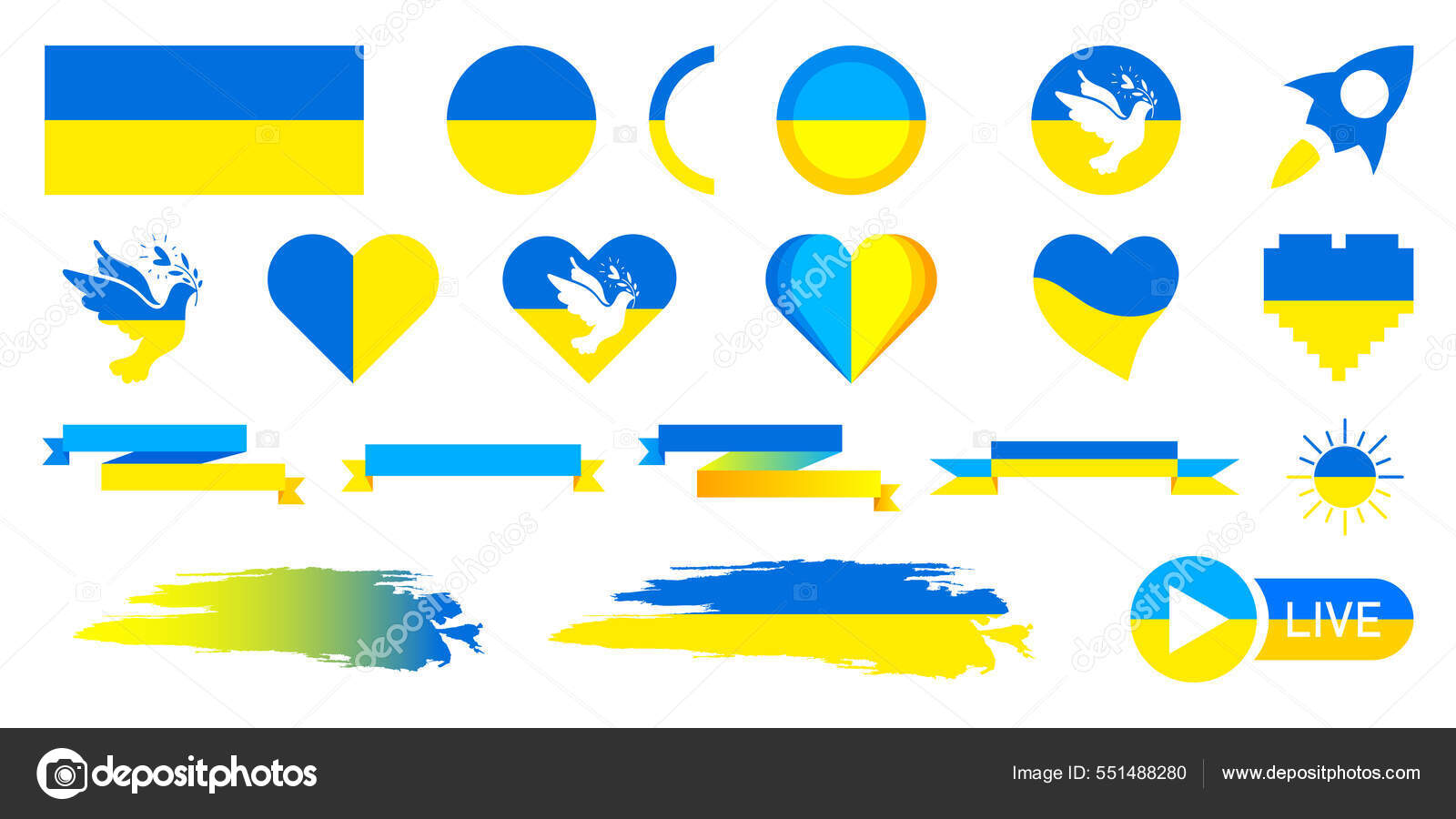 Patriotic Ukraine Flag Country Emblem Vector Icons Symbols Blue Yellow ...