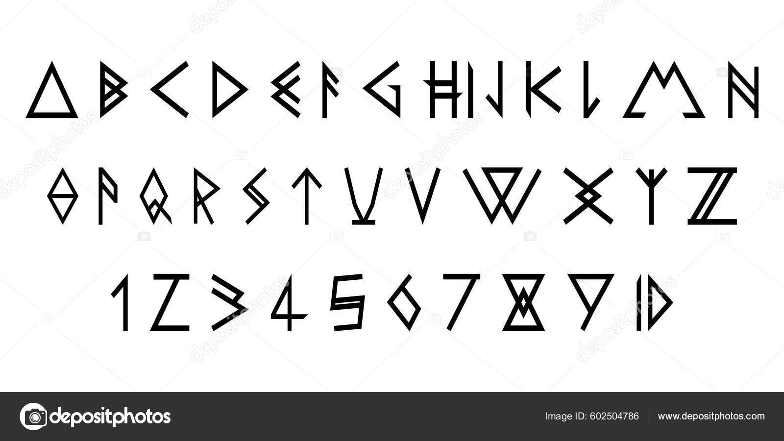 Modern Runic Font Alphabet Numbers Vector Illustration Isolated White ...