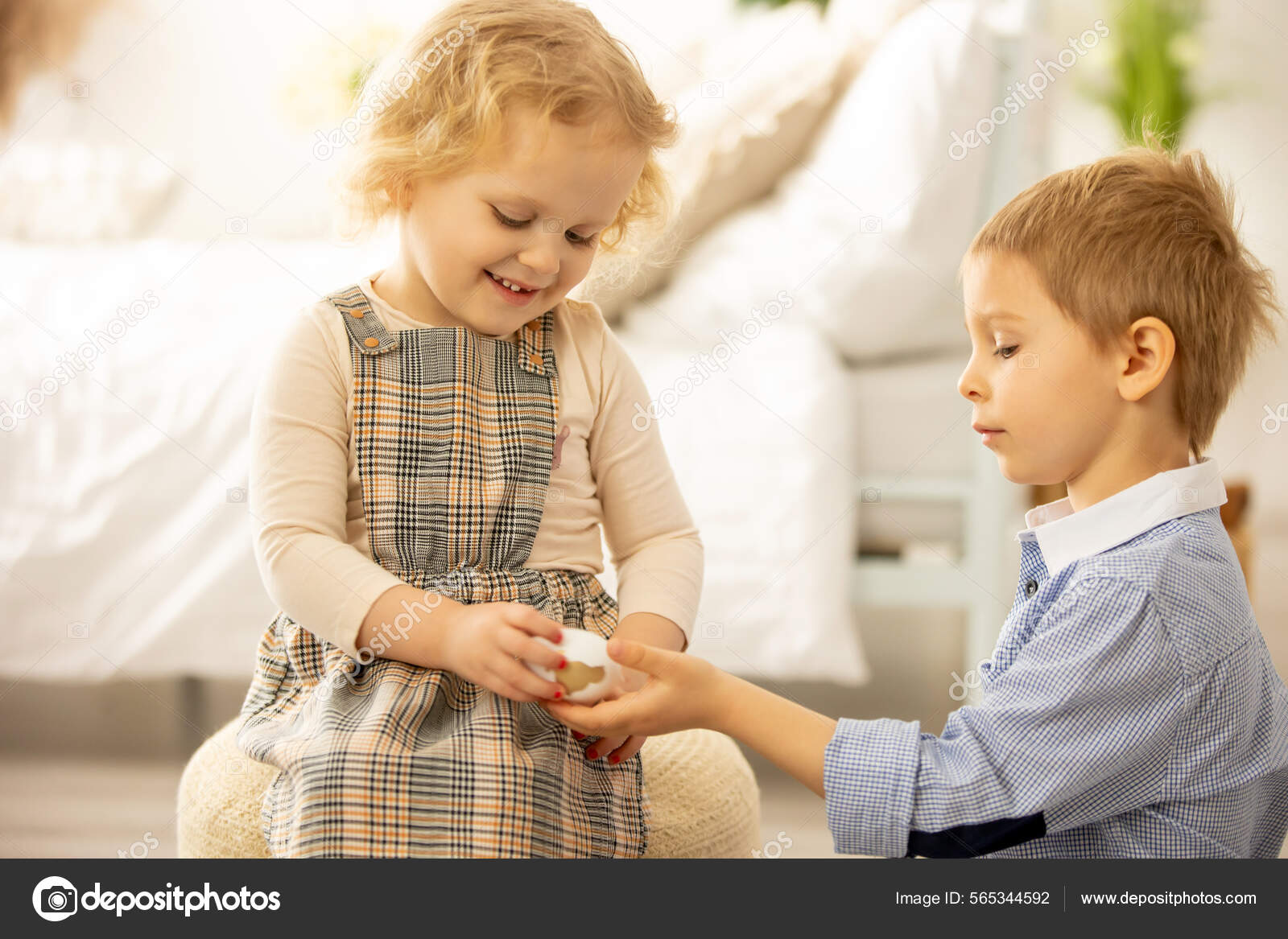 Happy Children Siblings Enjoying Easter Holiday Together Tradition ...