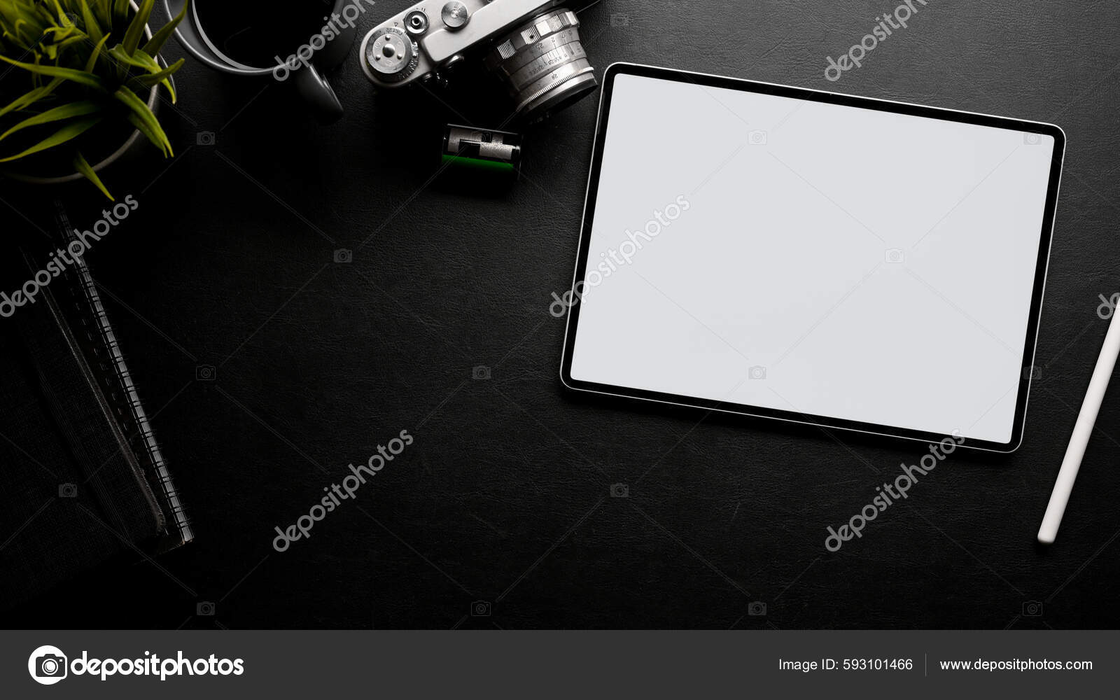 Minimal Black Working Table Top View Film Camera Accessories Copy ...