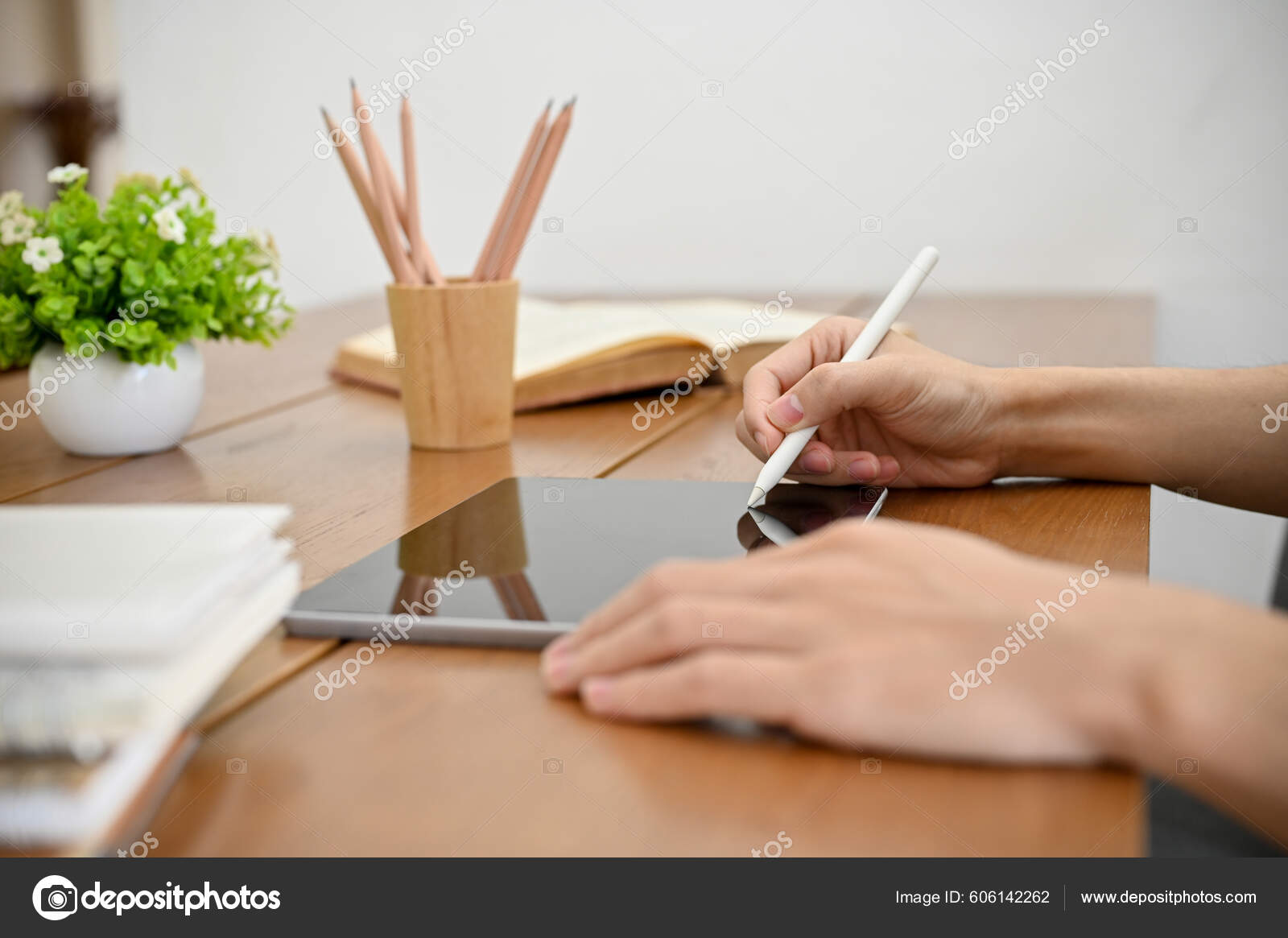 Man Using Tablet Pen Sketch Design His Artwork Digital Tablet — Stock ...