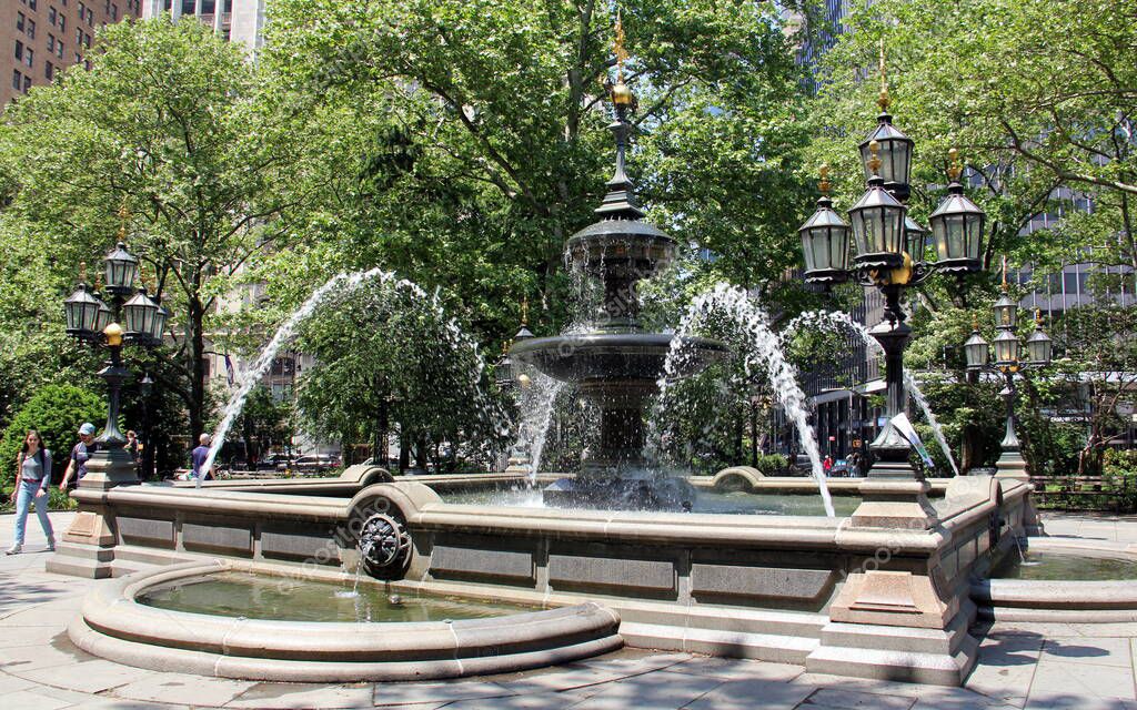 City Hall Park, Jacob Wrey Mould Fountain, inaugurado en 1871, Nueva ...
