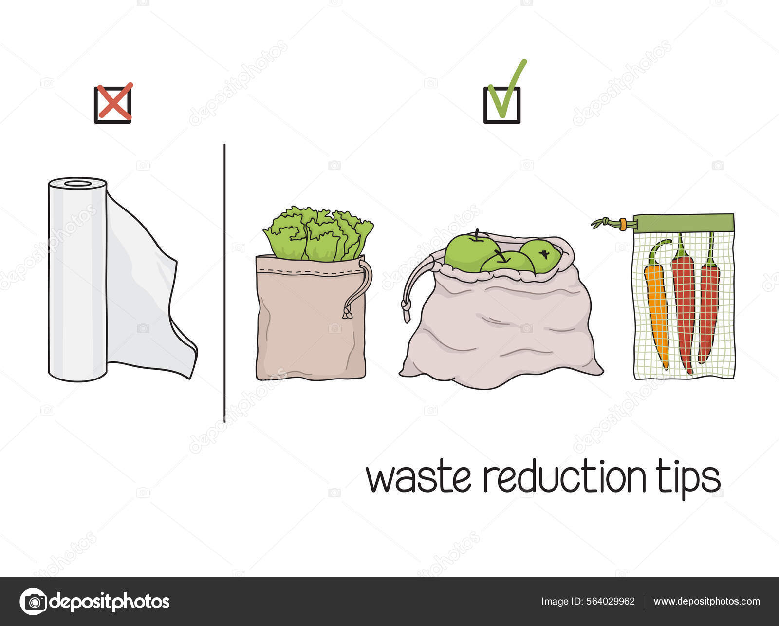 Waste Reduction Tips Choice Reusable Textile Bags Fruits Veggies ...