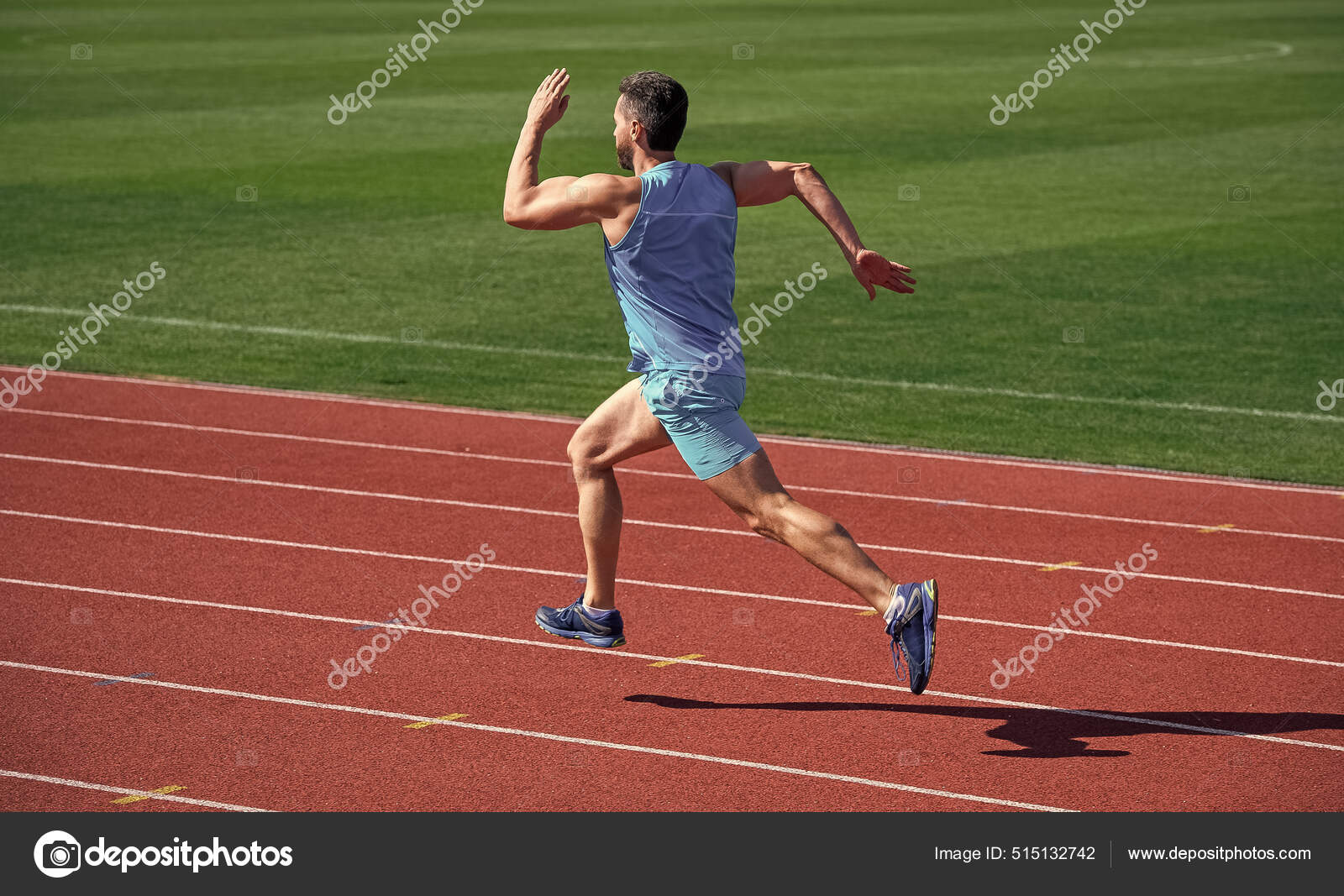 Athlete runner do aerobic or anaerobic load. man start running on ...