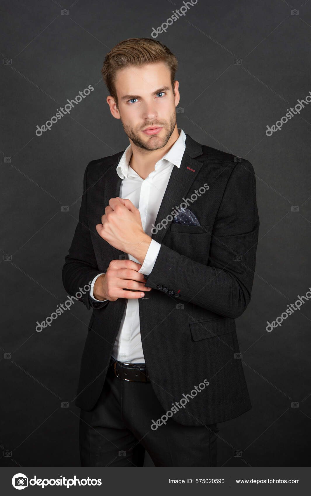 Handsome Businessman Businesslike Suit Black Background Business Stock ...