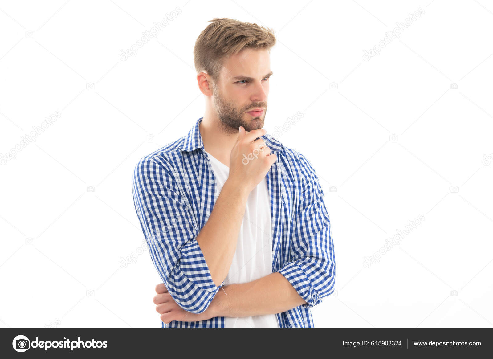 Portrait Young Unshaven Man Isolated White Background Unshaven Man ...