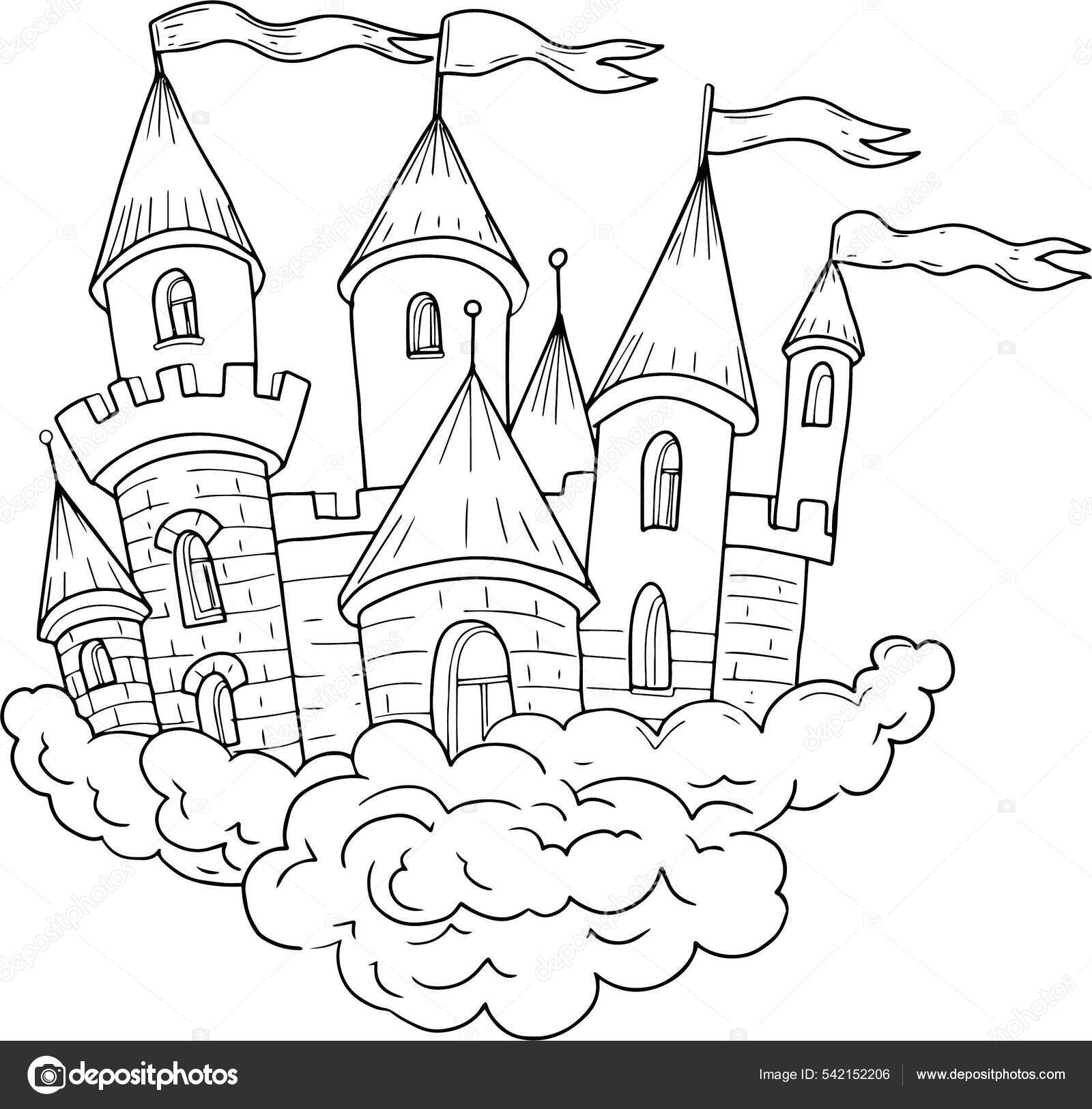 Coloring Book Castle Clouds Hand Drawn Fairy Tale Fairy Story Stock ...