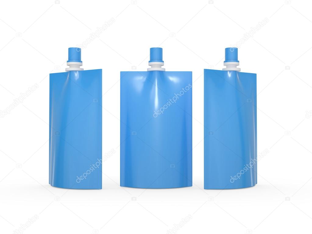 Blue blank juice bag packaging with spout lid, clipping path in Stock ...
