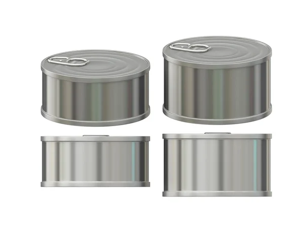 Set of short cylindrical aluminum tin cans in various sizes, cl Stock ...