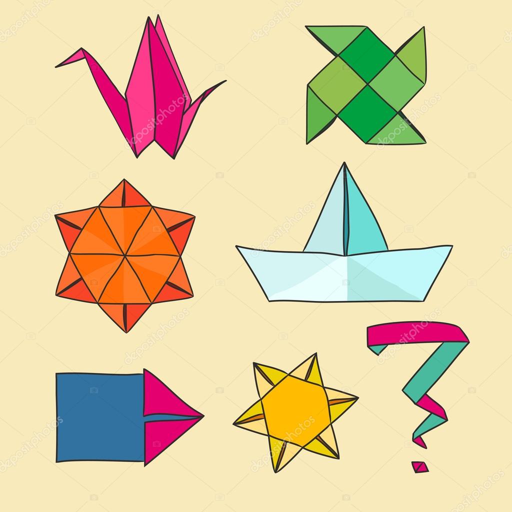 Conjunto de elementos de origami de dibujo. 2024