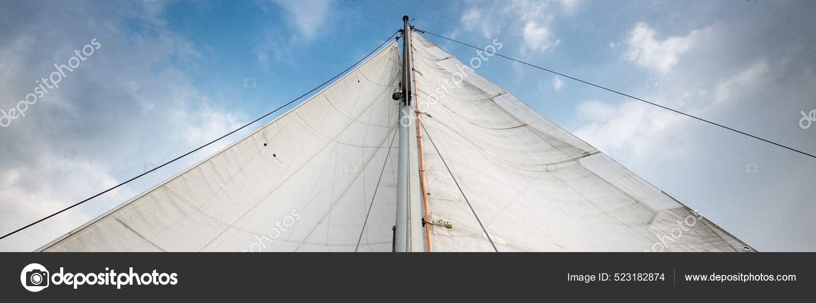 White Sails Sloop Rigged Yacht Cloudy Blue Sky Sailing Rigging — Stock ...