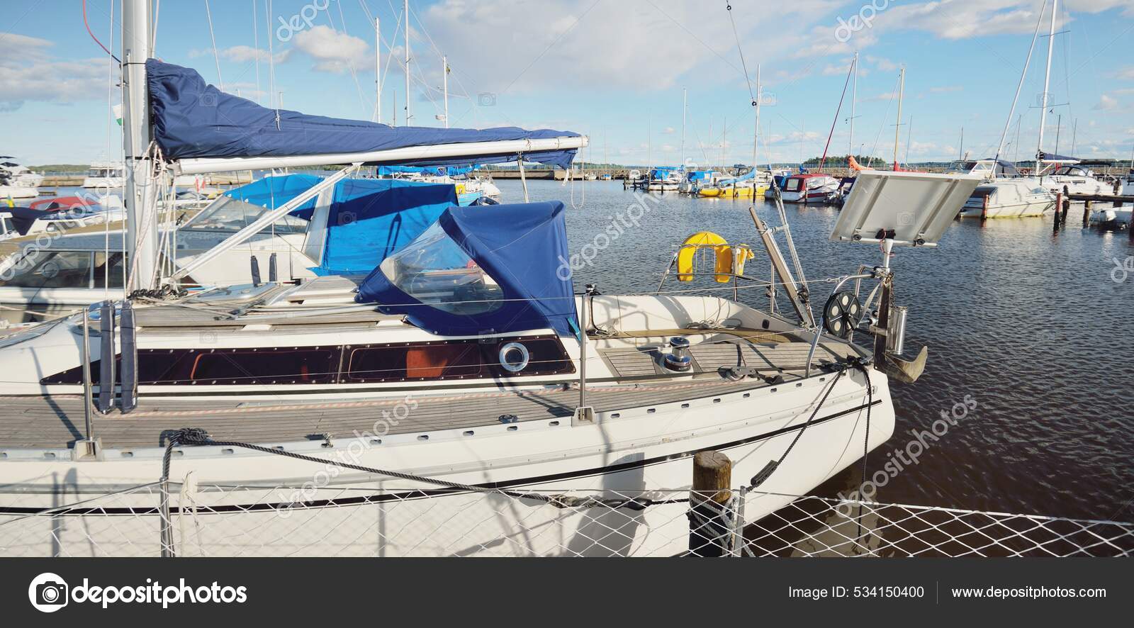 Sloop Rigged Yacht Wooden Teak Deck Moored Pier View Feet Stock Photo ...