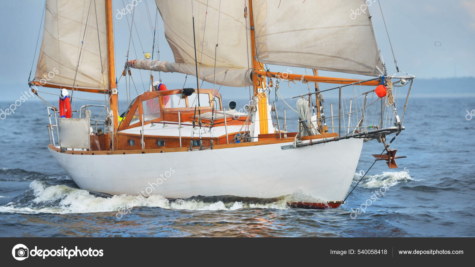 Old Expensive Vintage Two Masted Sailboat Yawl Close Sailing Open Stock ...