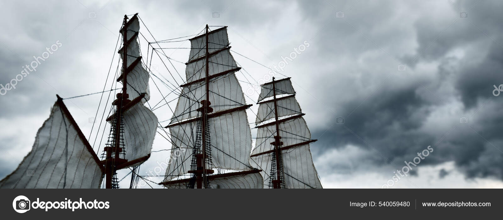 Antiquarian Wooden Scale Model Clipper Tall Ship Close Dramatic Sky ...