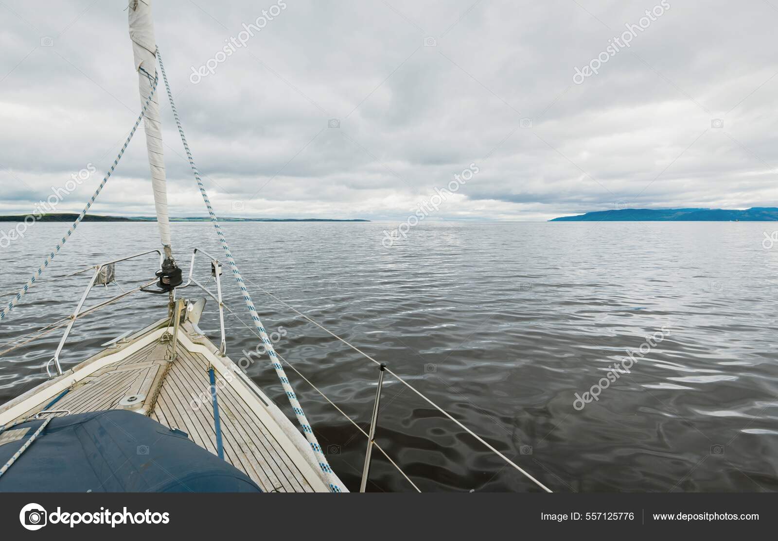 Sloop Rigged Modern Yacht Wooden Teak Deck Sailing Rocky Shores Stock ...