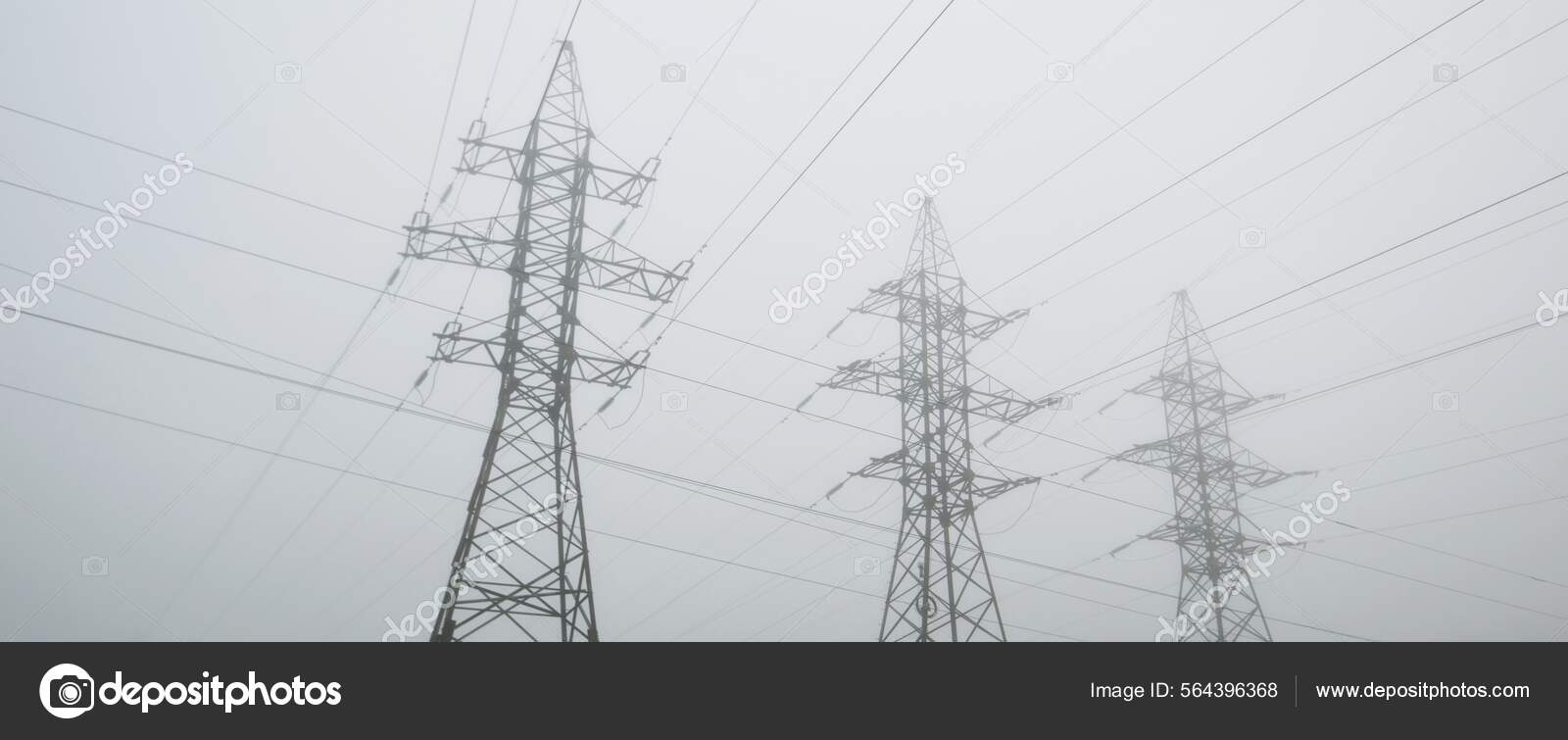 Silhouettes Electricity Power Line Thick Fog Close Concept Urban Scene ...