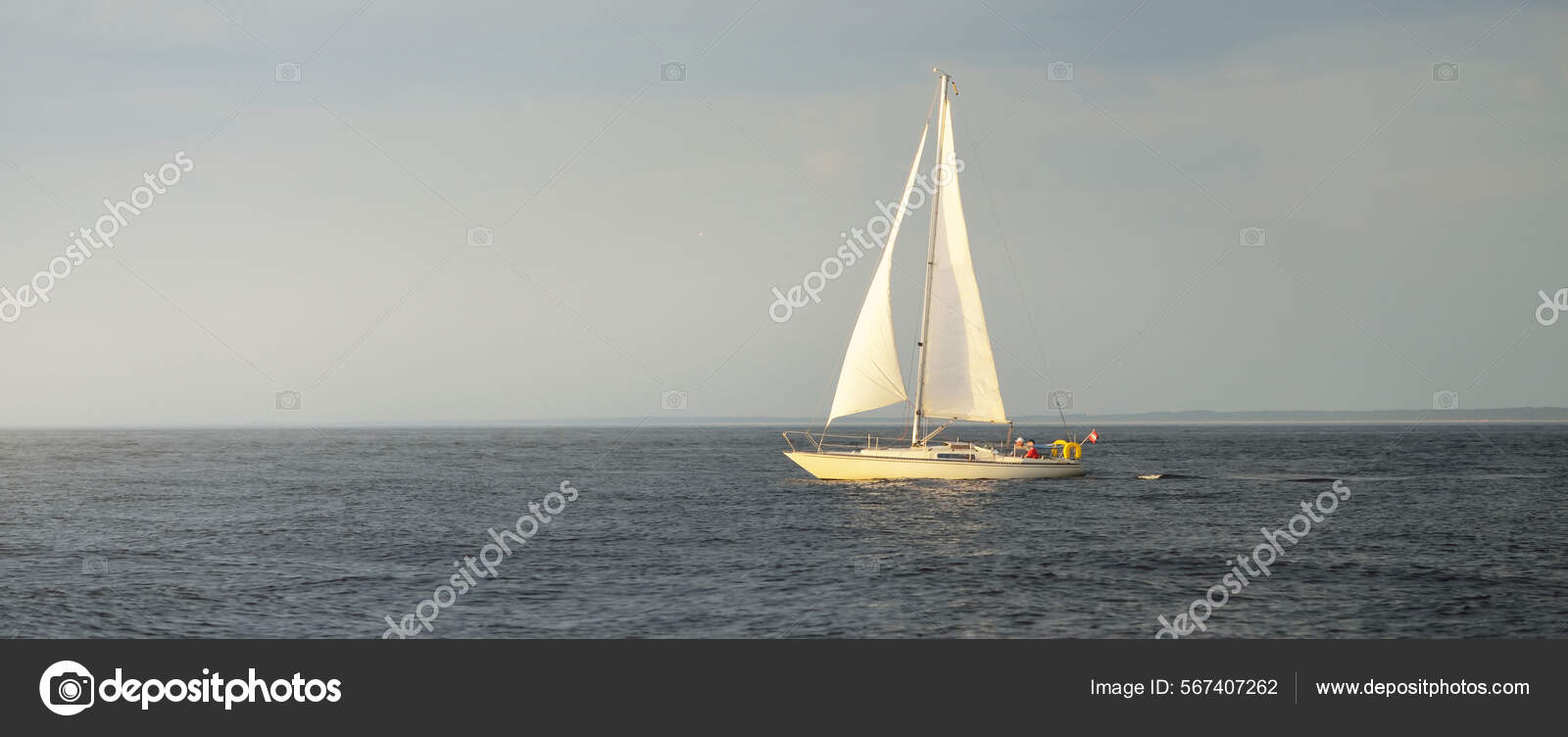 Sloop Rigged Yacht Sailing Baltic Sea Sunset Dramatic Sky Storm Stock ...