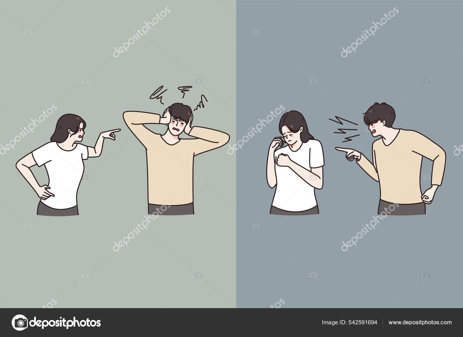 Unhappy couple have relationship problems arguing Stock Illustration by ...