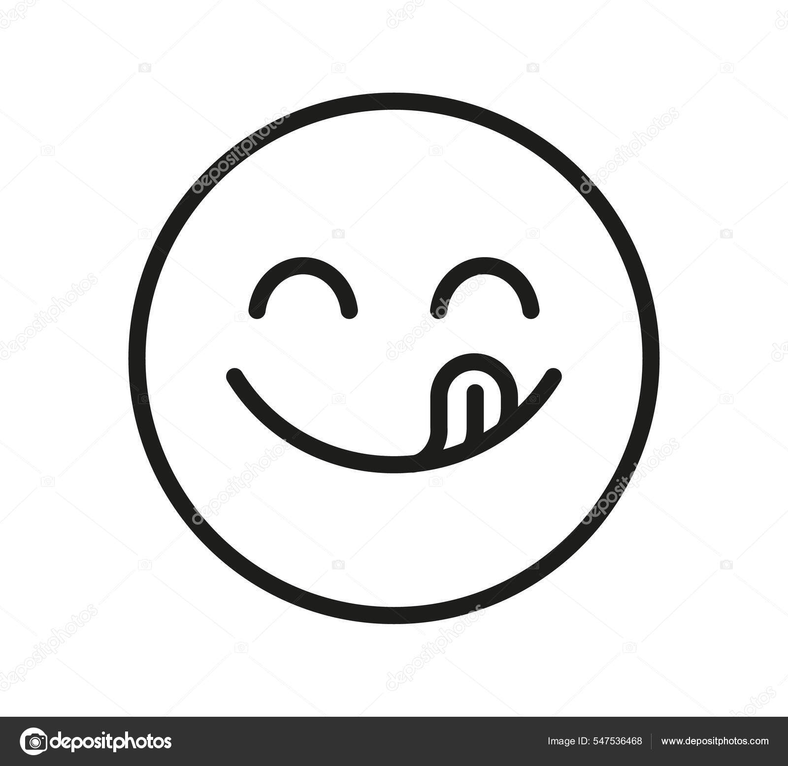 Emoji delicioso sorriso com língua lamber boca. Delicioso símbolo de ...