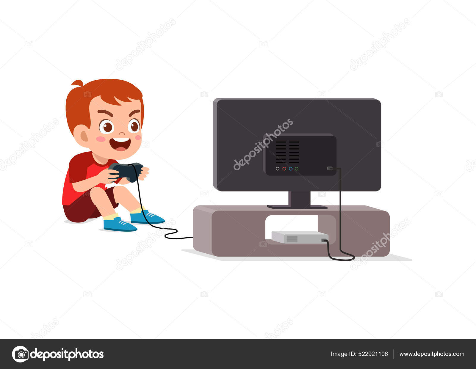 Cute Little Boy Play Video Game Big Screen Stock Vector Image by ...