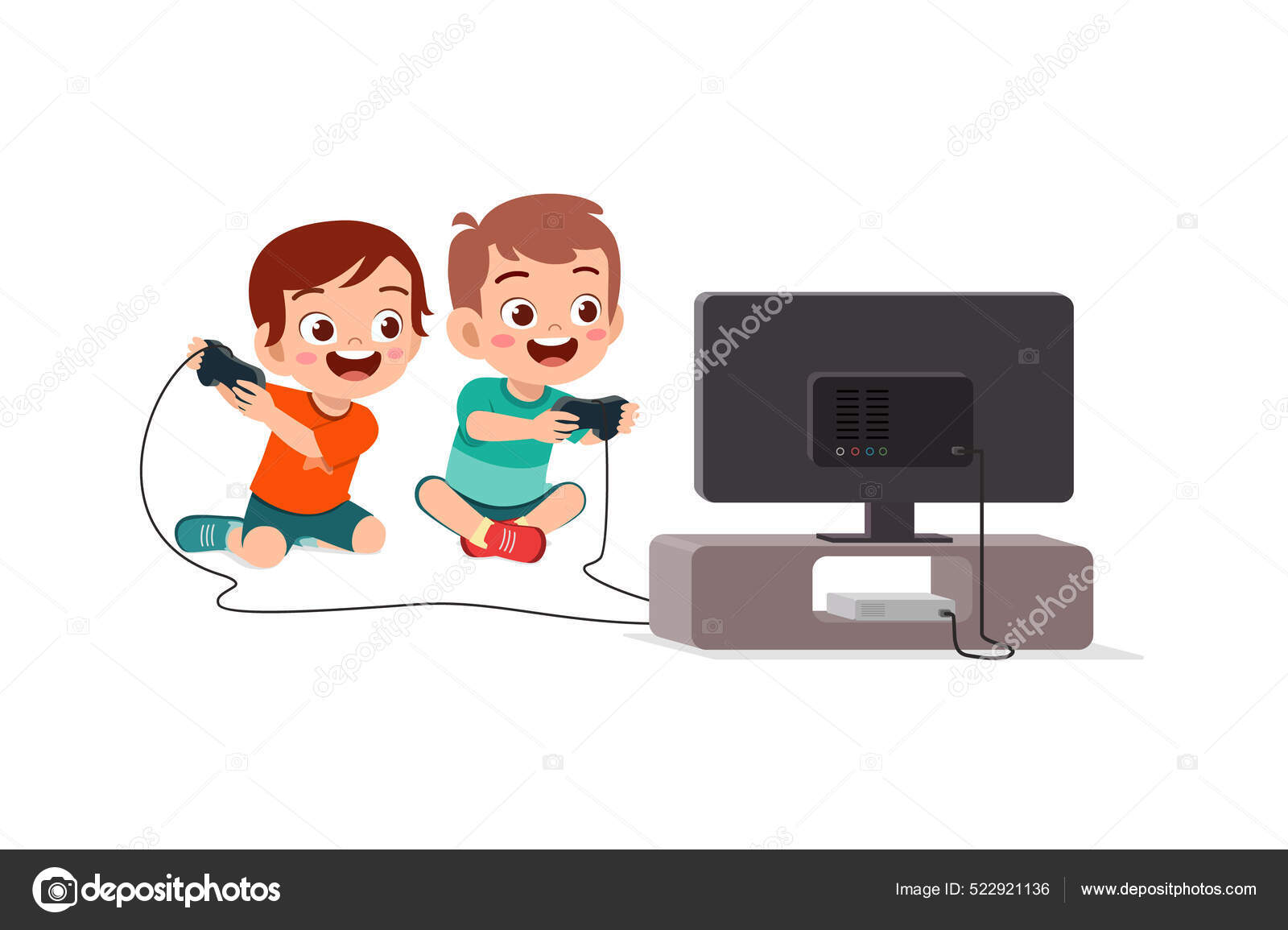 Cute Little Boy Play Video Game Big Screen Stock Vector Image by ...