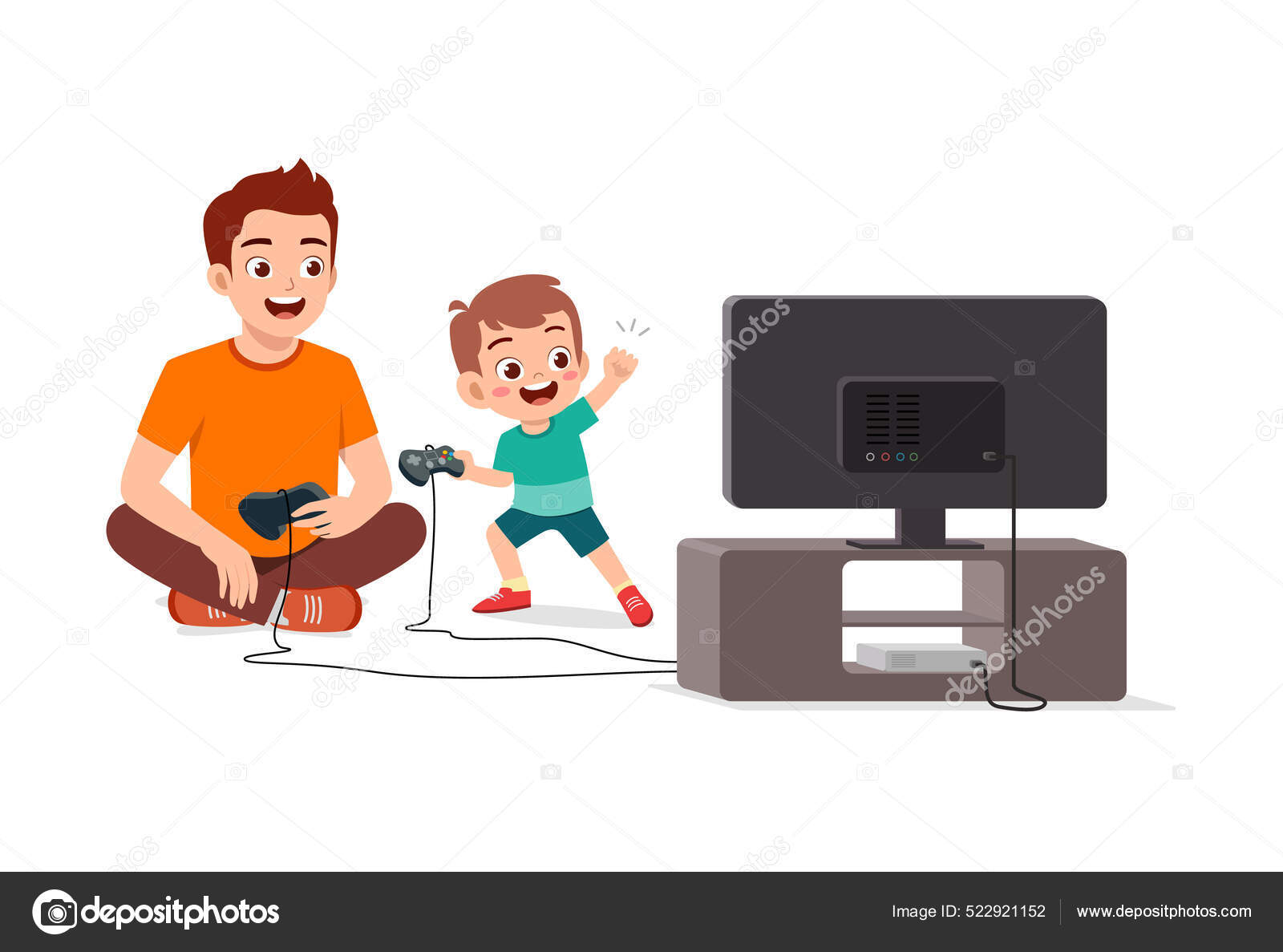 Lindo Niño Jugar Videojuego Pantalla Grande Vector de stock por ...