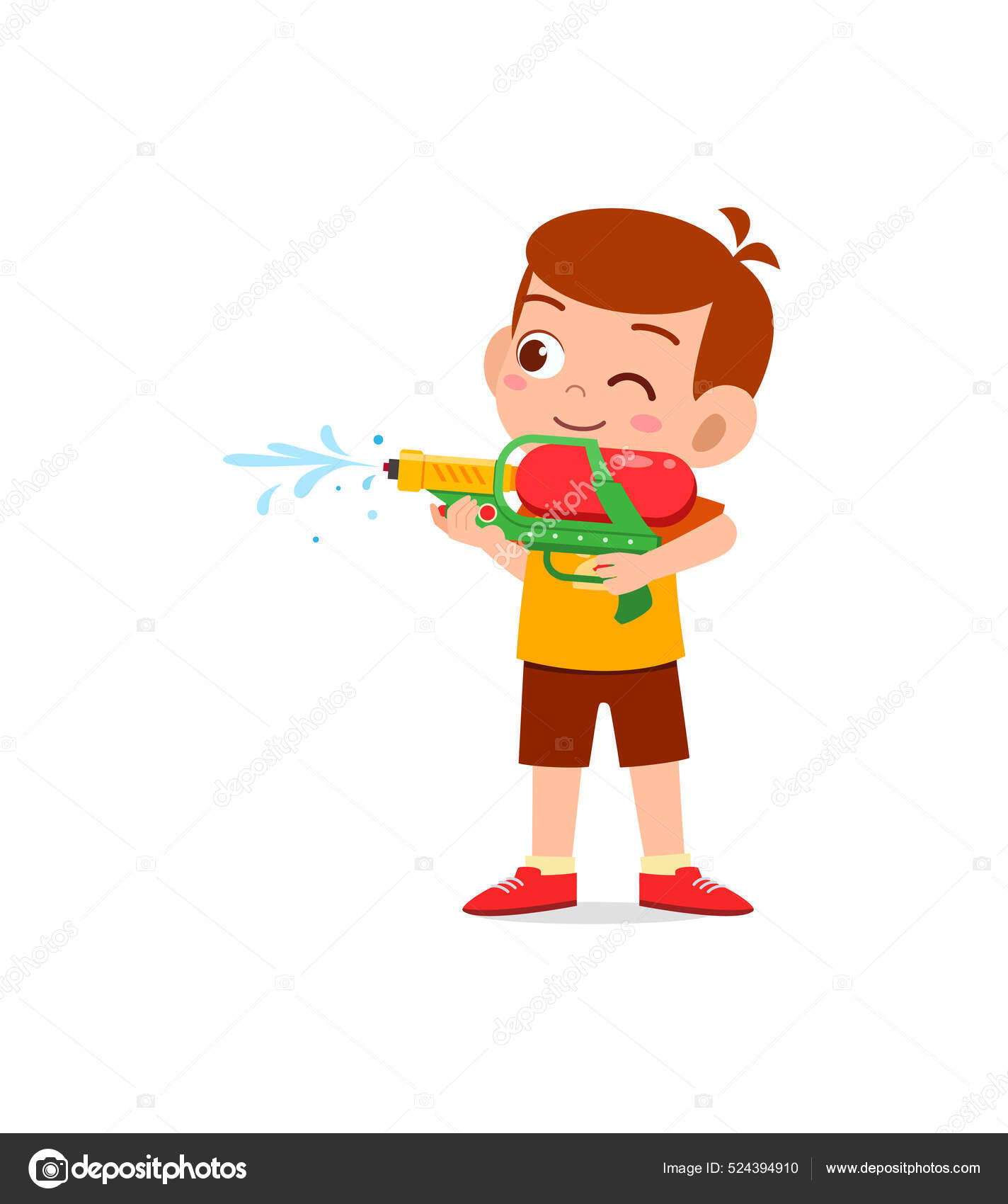 Lindo Niño Sosteniendo Pistola Agua Sonrisa Vector de stock #524394910 ...