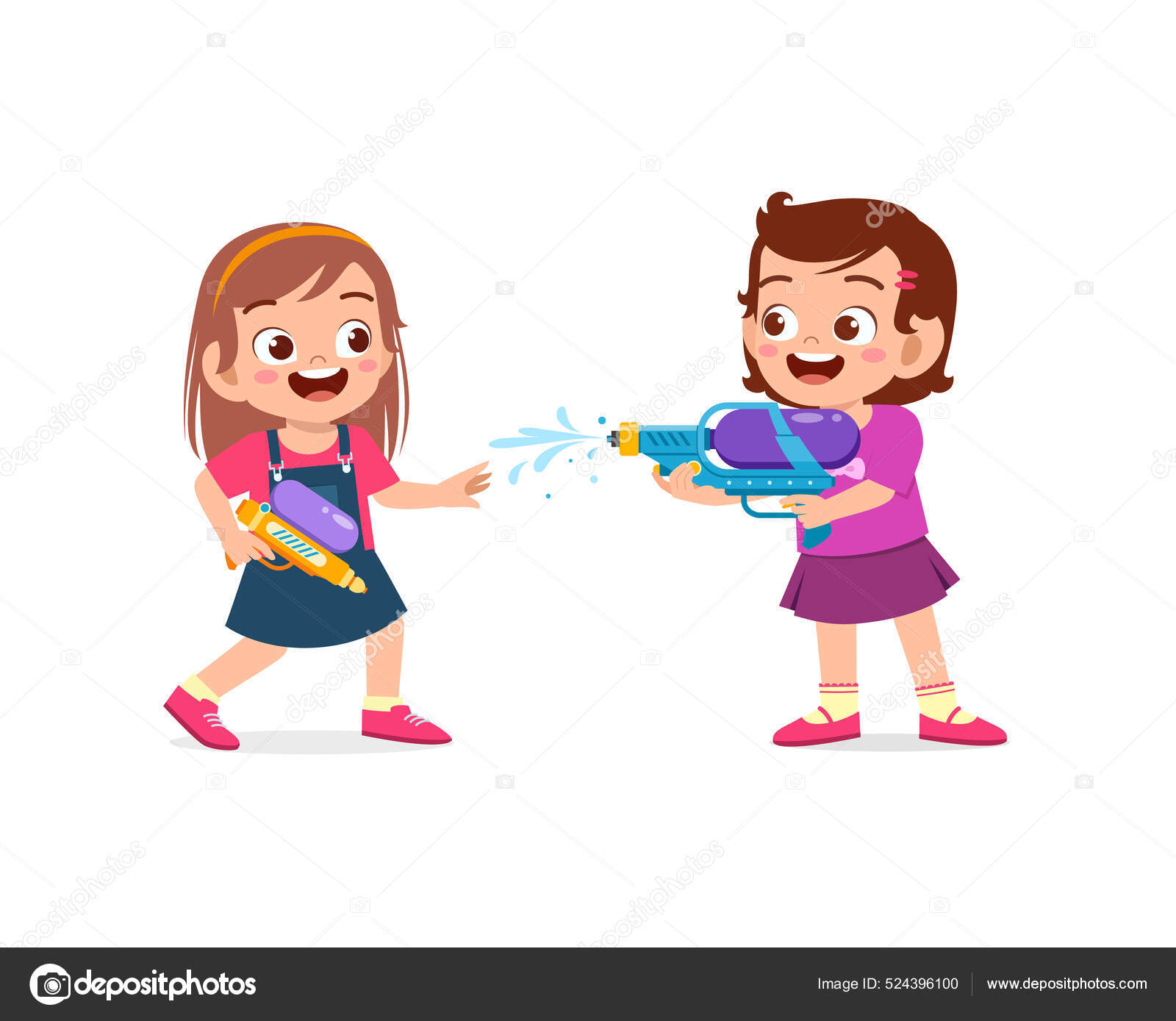 Cute Little Kid Holding Water Gun Play Friend Stock Vector Image by ...